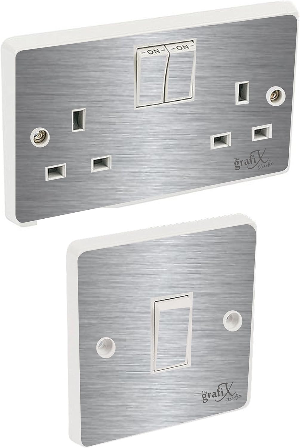 the grafix studio Brushed Silver Light Switch & Double Socket Sticker ...