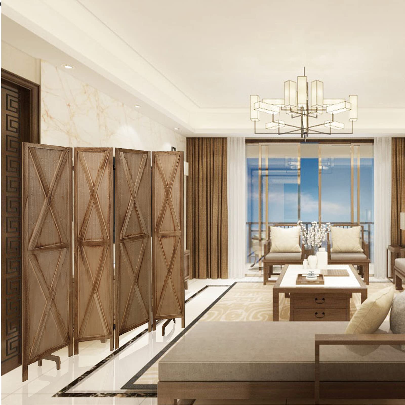 Buy ECOMEX 4 Panel Room Divider, Wood Room Screen Divider Freestanding ...