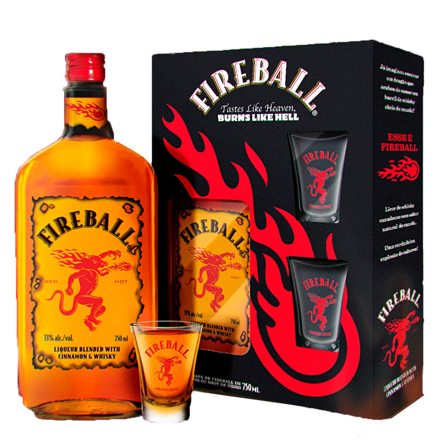 Kit Licor de Whisky Fireball 750ml + 2 Copos Shot : Amazon.com.br: Cozinha