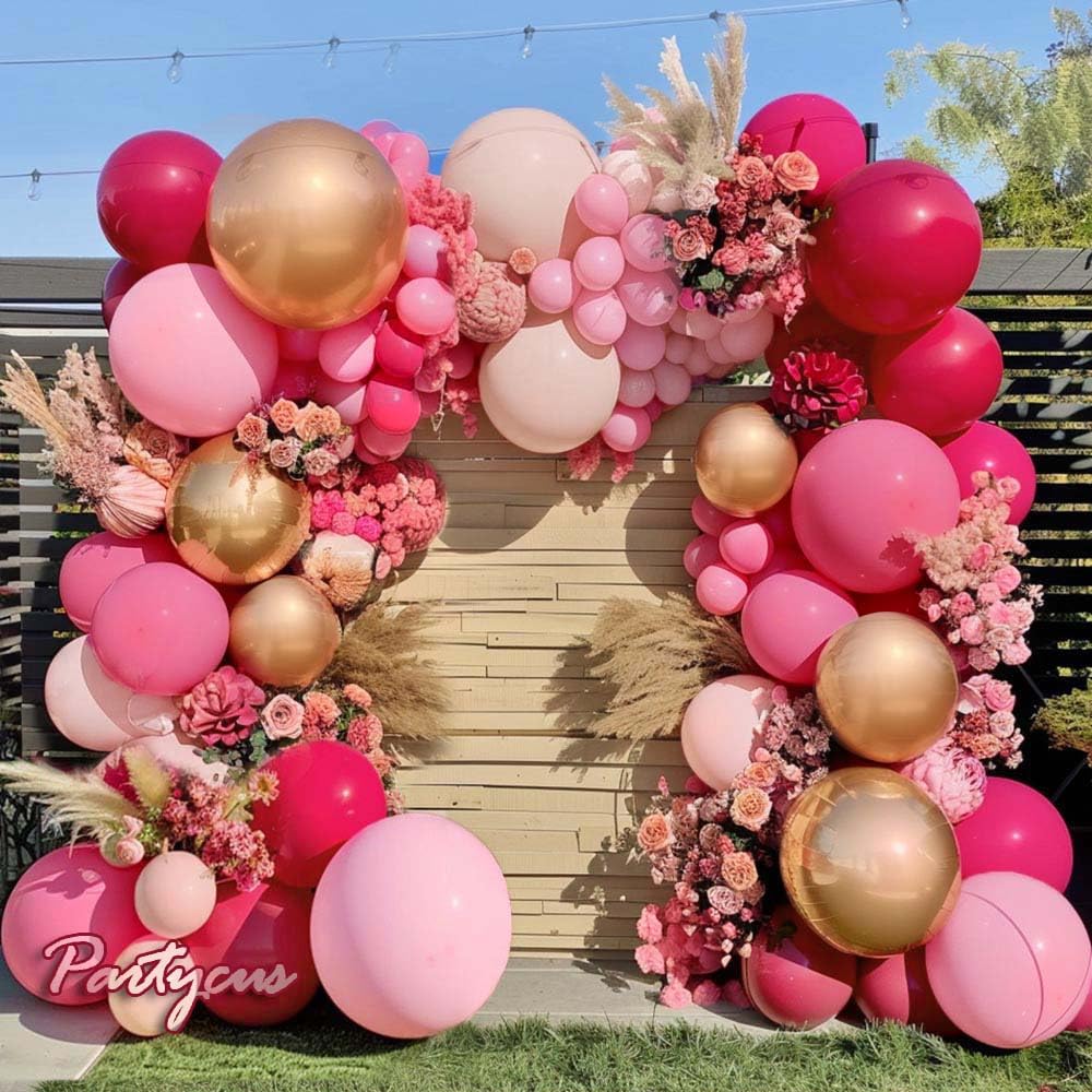 Amazon.com: Partycus Hot Pink Balloon Garland - Double Stuffed Dark ...