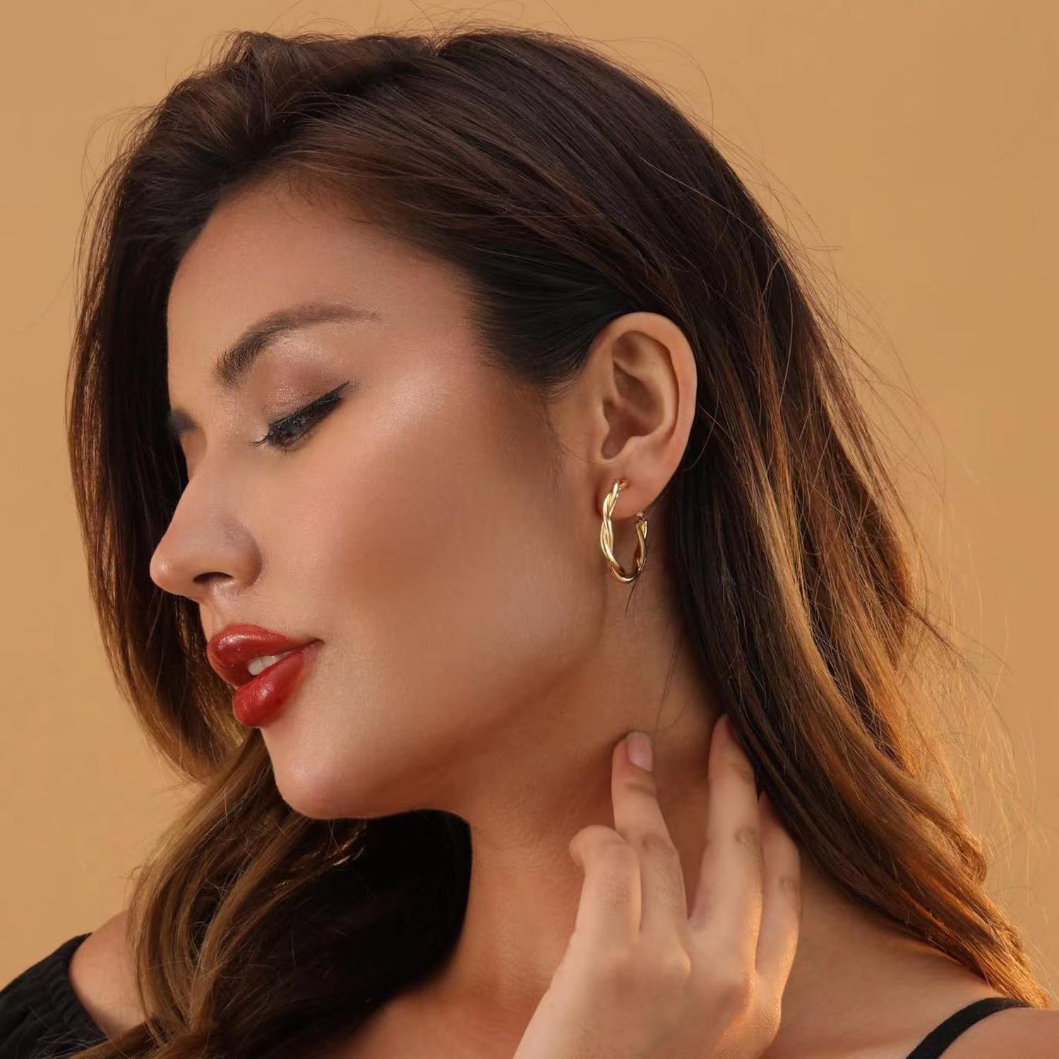 Snapklik.com : Chunky Gold Hoop Earrings For Women 14K Gold Plated ...