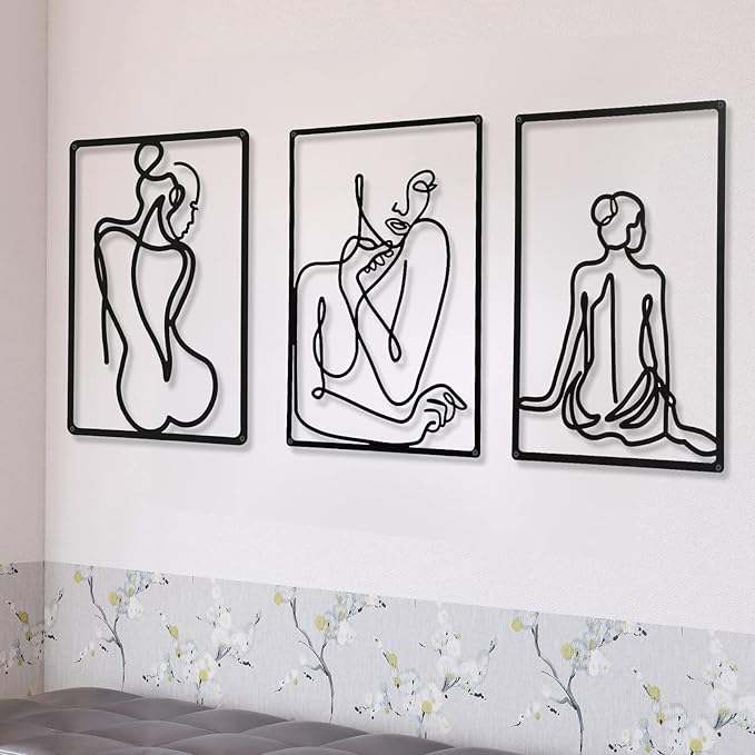 Amazon.com: CHENGU 3 Pieces Metal Minimalist Abstract Woman Wall Art ...