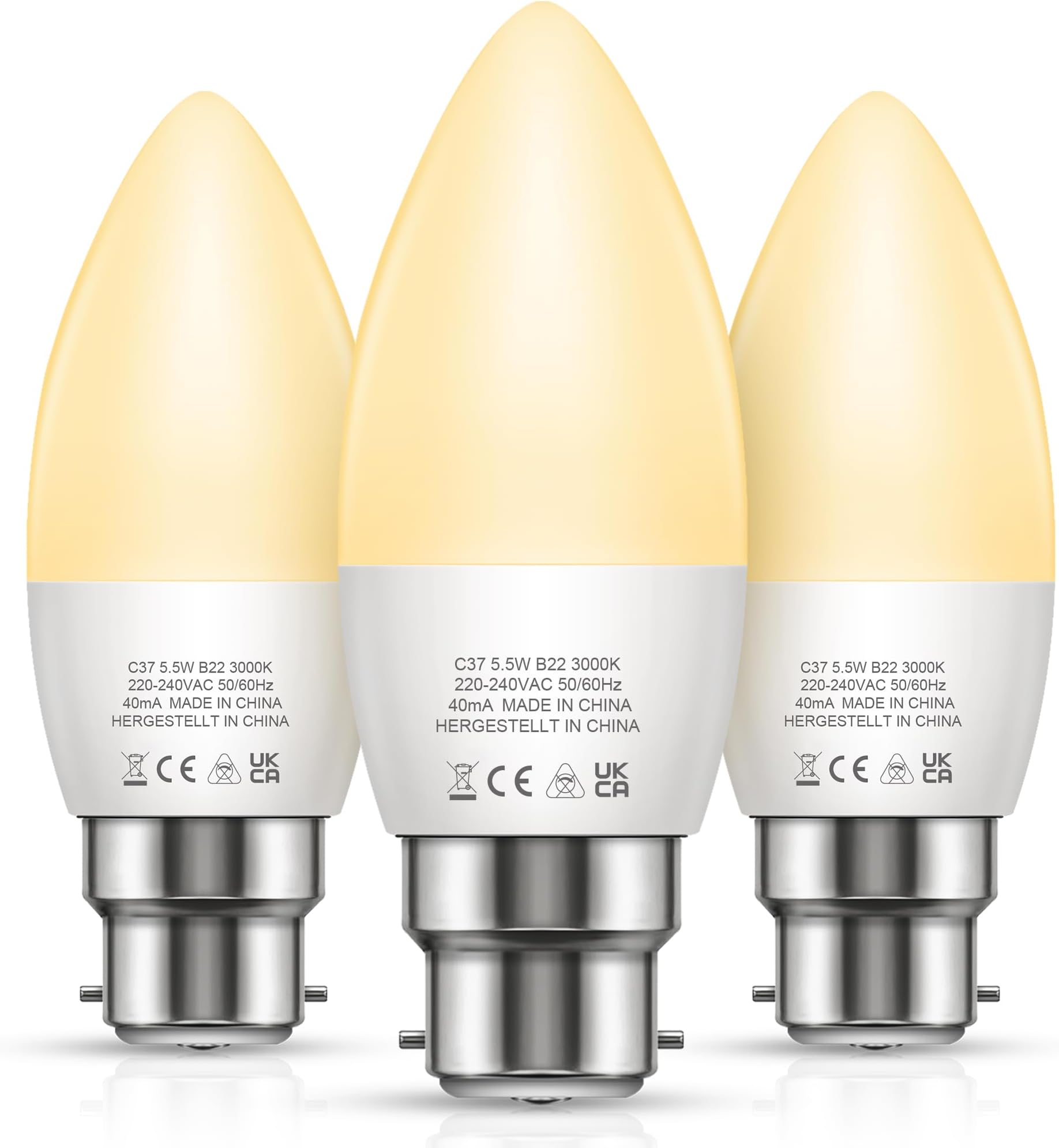 QNINE Warm White LED Candle Bulb Bayonet, 6W (60W Equivalent), 550lm ...