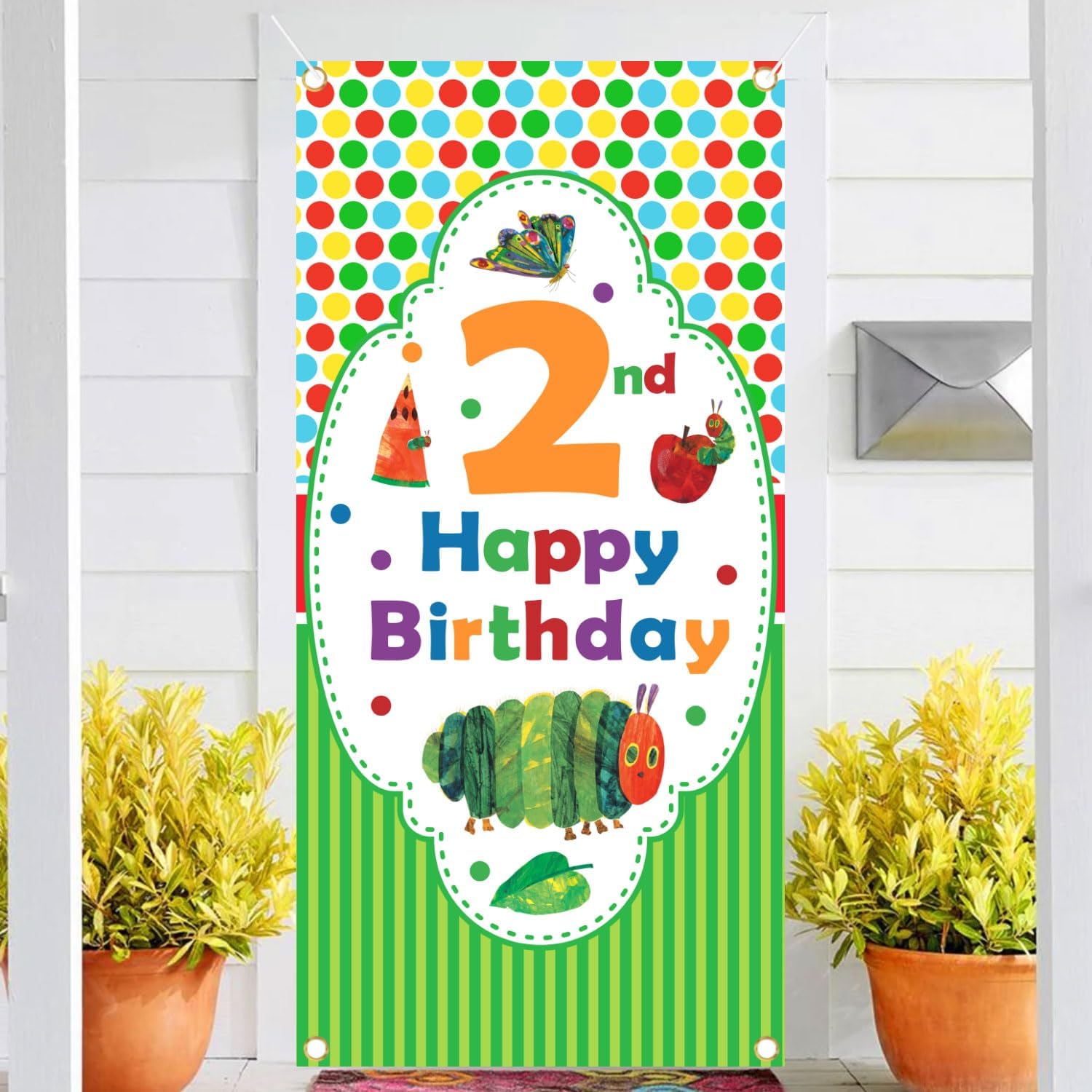 Amazon.com: Cartoon Green Hungry Caterpillar Happy Birthday Backdrop ...