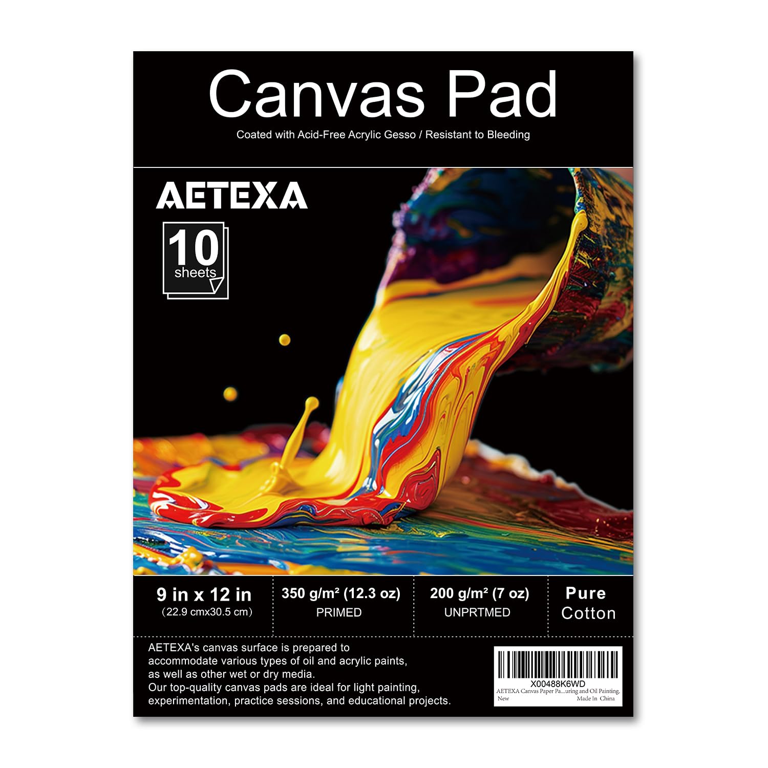 Amazon.com: AETEXA Canvas Paper Pad, 9”x12” Canvas Pad, 10 Sheets, 12.3 ...