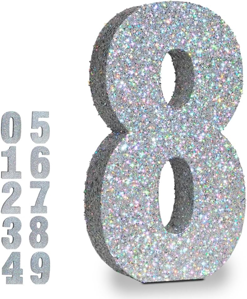 Amazon.com: Eploger Silver Glitter Number Sign 8 Birthday Decorations ...