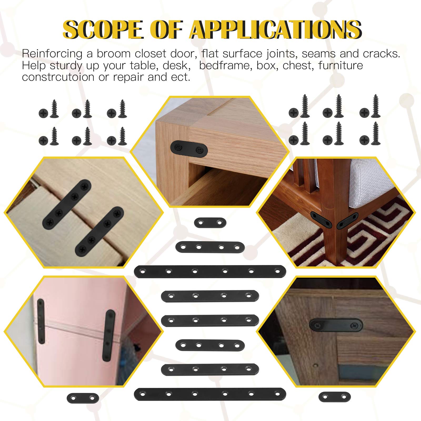 Snapklik.com : Mardatt 20 Sets 4 Sizes Black Straight Brackets Mending ...