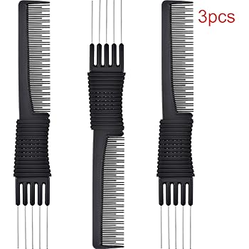 4 Pack Black Carbon Lift Teasing Combs with Metal Prong,Strength ...
