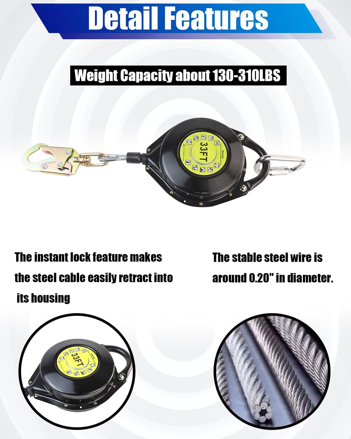 Línea de vida autorretráctilsalvavidas retráctil de 33 pies ANSI SRL ...