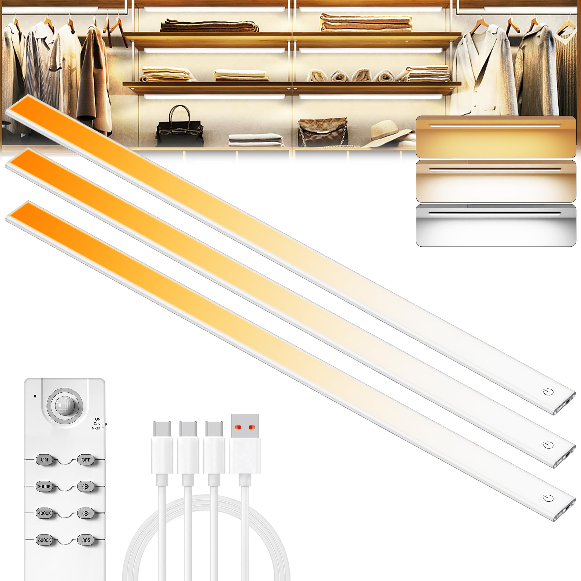 204 LED Under Cabinet Lights Wireless with Full Lighting,Rechargeable ...