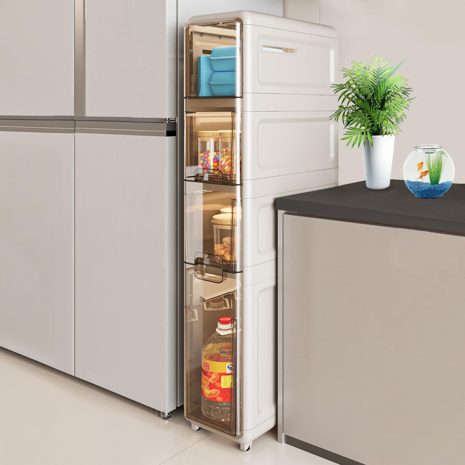 Amazon.com: Huazzzyi 4-Tier Slim Bathroom Storage Cabinet, Narrow ...