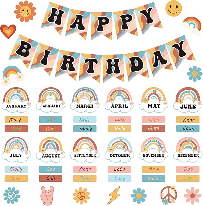 Amazon.com: 85Pcs Retro Classroom Happy Birthday Buletin Boards Set ...