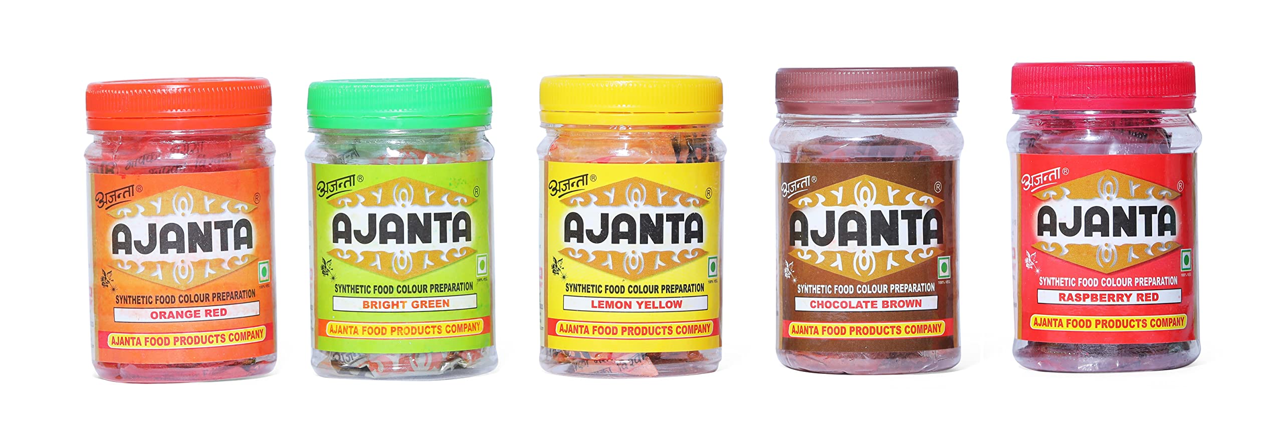 AJANTA food colour powder combo Orange red, Lemon Yellow, Bright Green ...