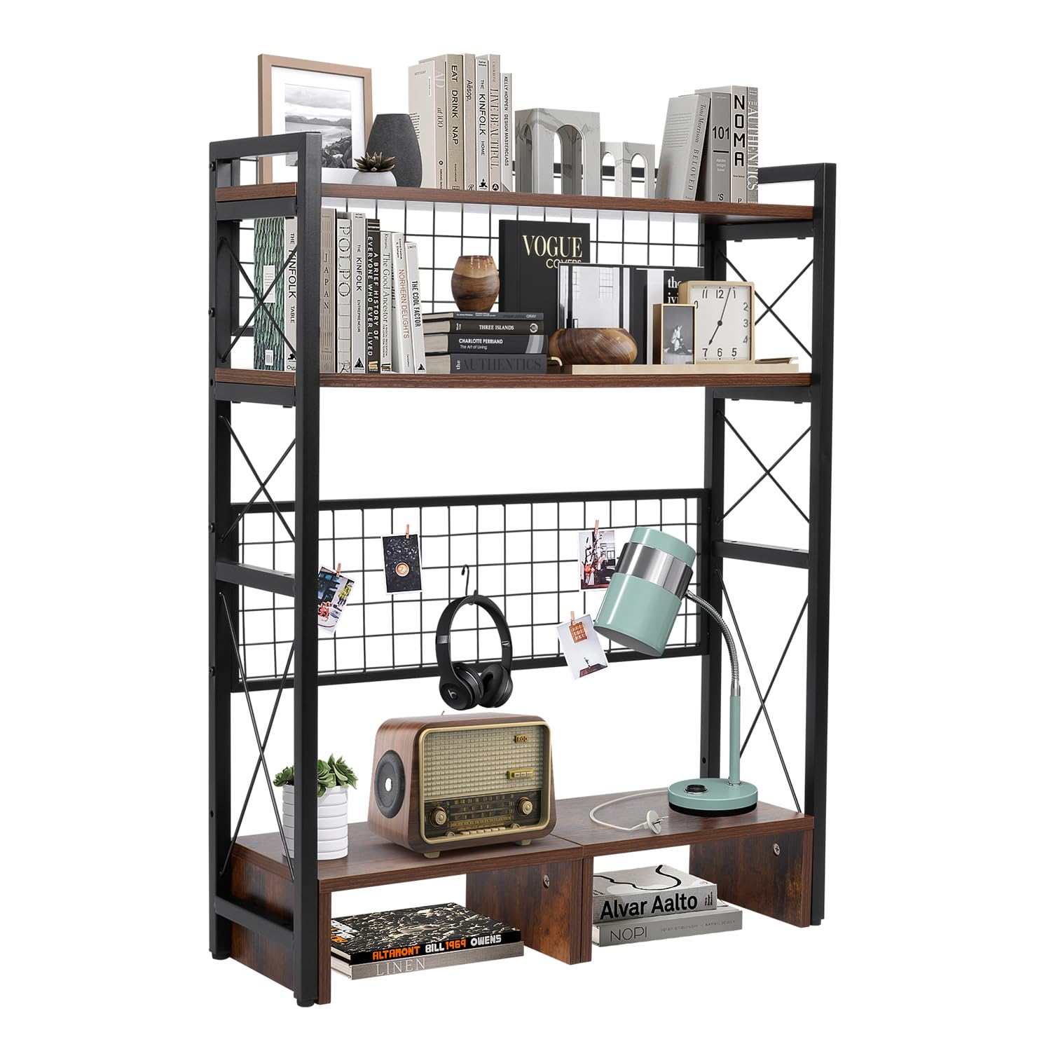 ybaymy Computer Desktop Bookcase 2 Tier Desktop Bookcase Countertop ...