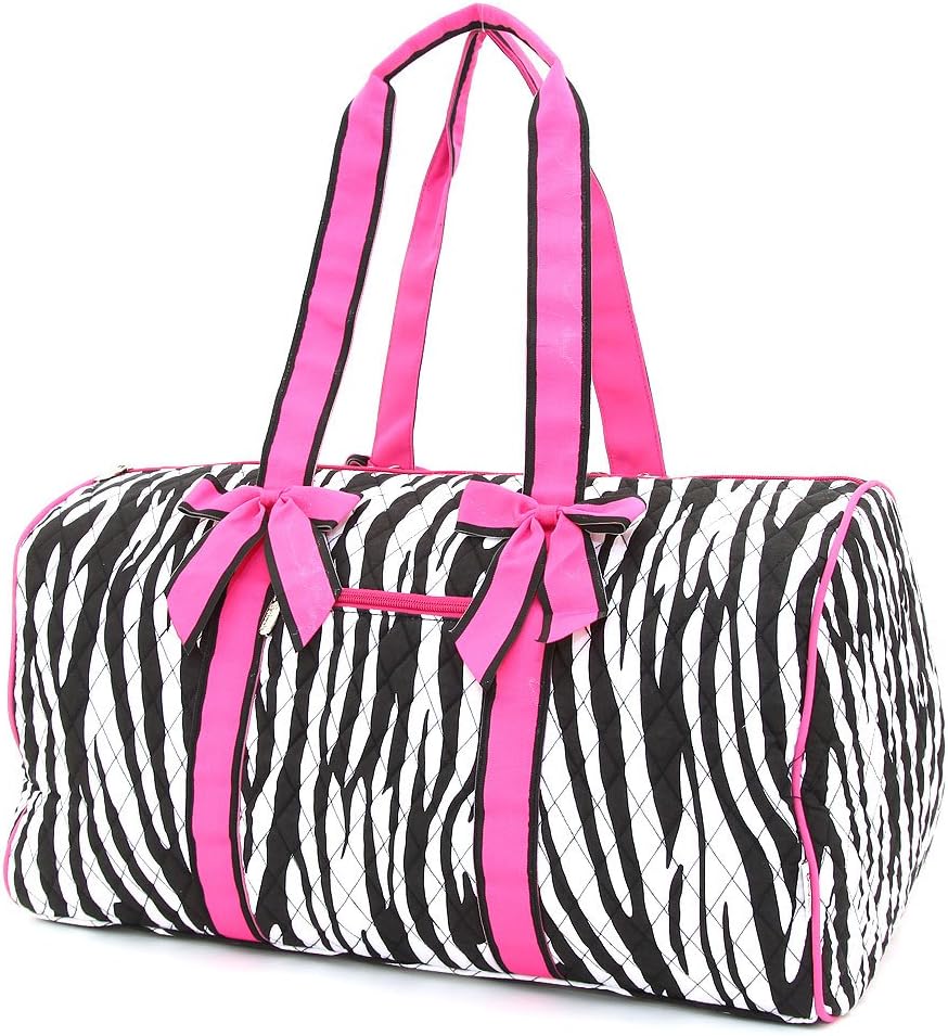 Amazon.com: Quilted 21" Zebra Print Duffle Bag (Black & Fuchsia ...