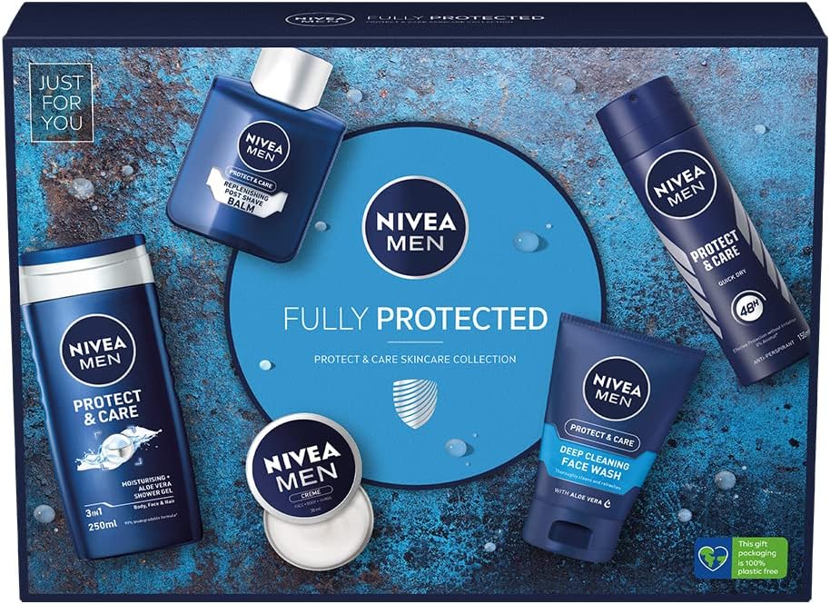 NIVEA MEN Fully Protected Gift Set (5 Pieces), Men's Toiletry Gift Set ...