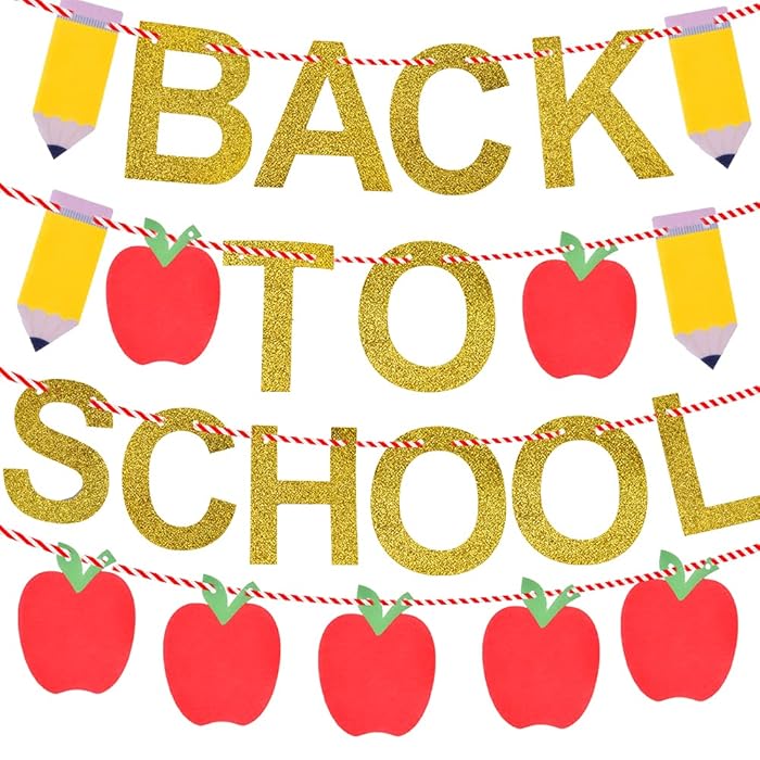 Buy 3 Styles Back to School Glitter Banner Apple Pencil Garland Banner ...