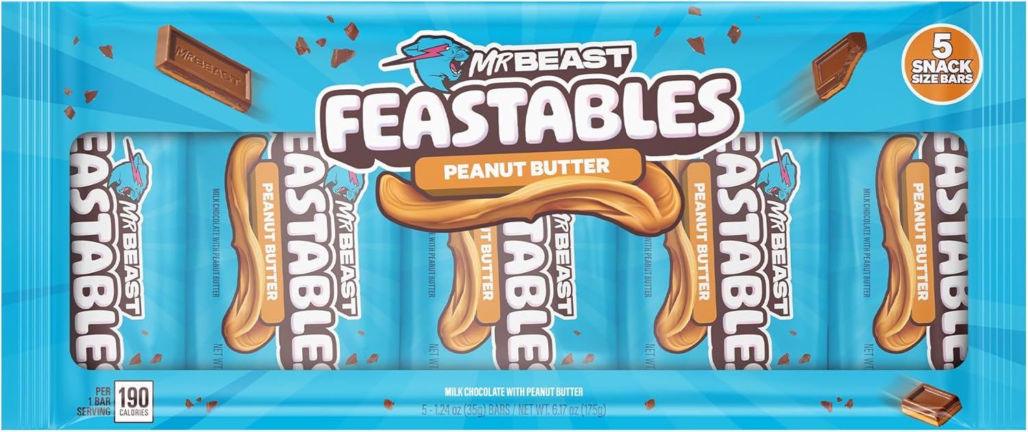 Feastables Mr Beast, Peanut Butter, Paquete de 5 Barras de Chocolate de ...