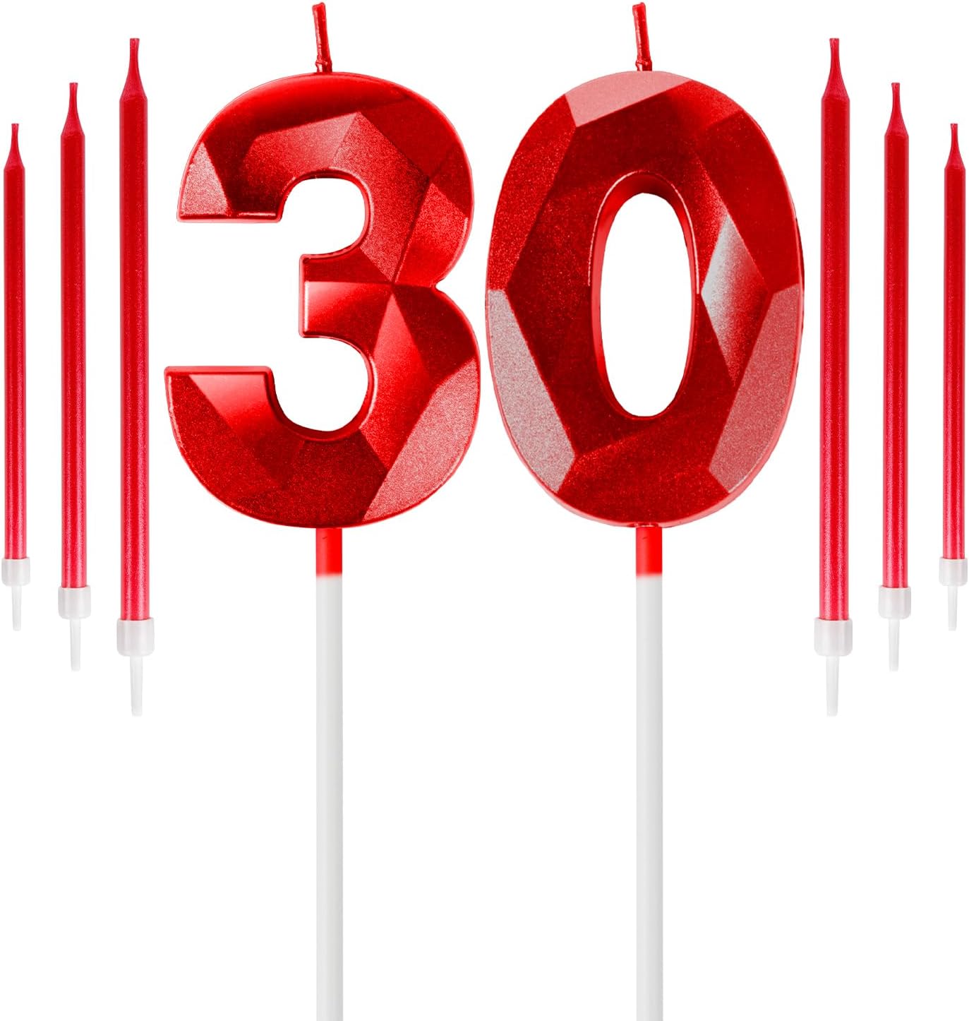 Amazon.com: Red Birthday Candles Number 30 with 6pcs Long Candles, Cake ...