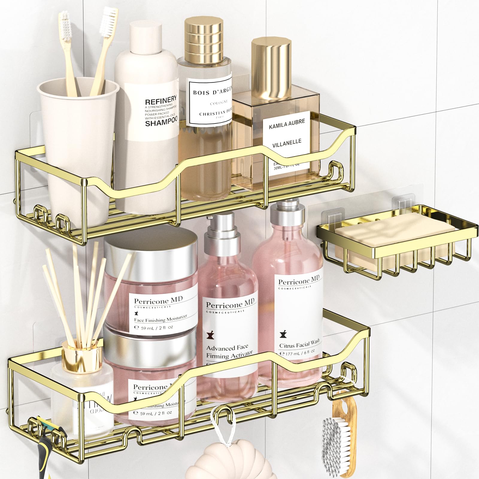 Amazon.com: ASTOFLI Gold Shower Caddy Shower Organizer 3 Pack, Adhesive ...