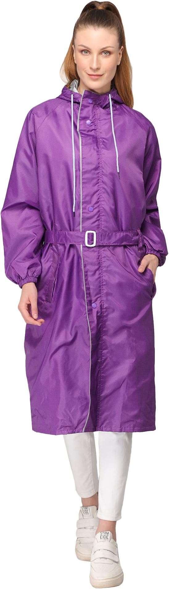 Wet Off Hood Women's Polyester Waterproof Rain Coat (Blue, X-large ...