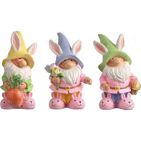 Amazon.com: Hodao 3 PCS Easter Gnomes Decor Resin Easter Bunny Gnomes ...
