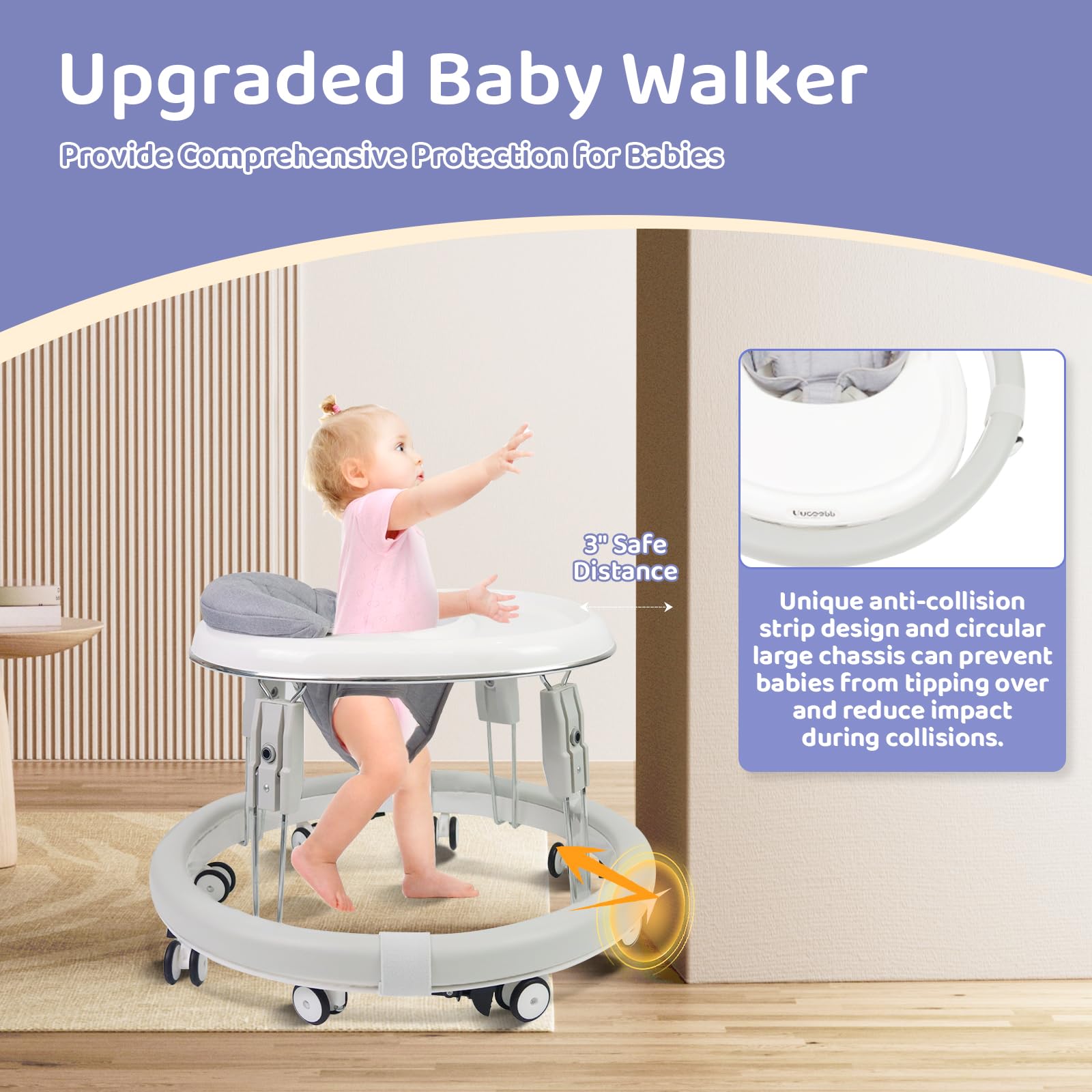 Baby Walker with Wheels, Anti-Collision Design One-Touch Folding Baby ...