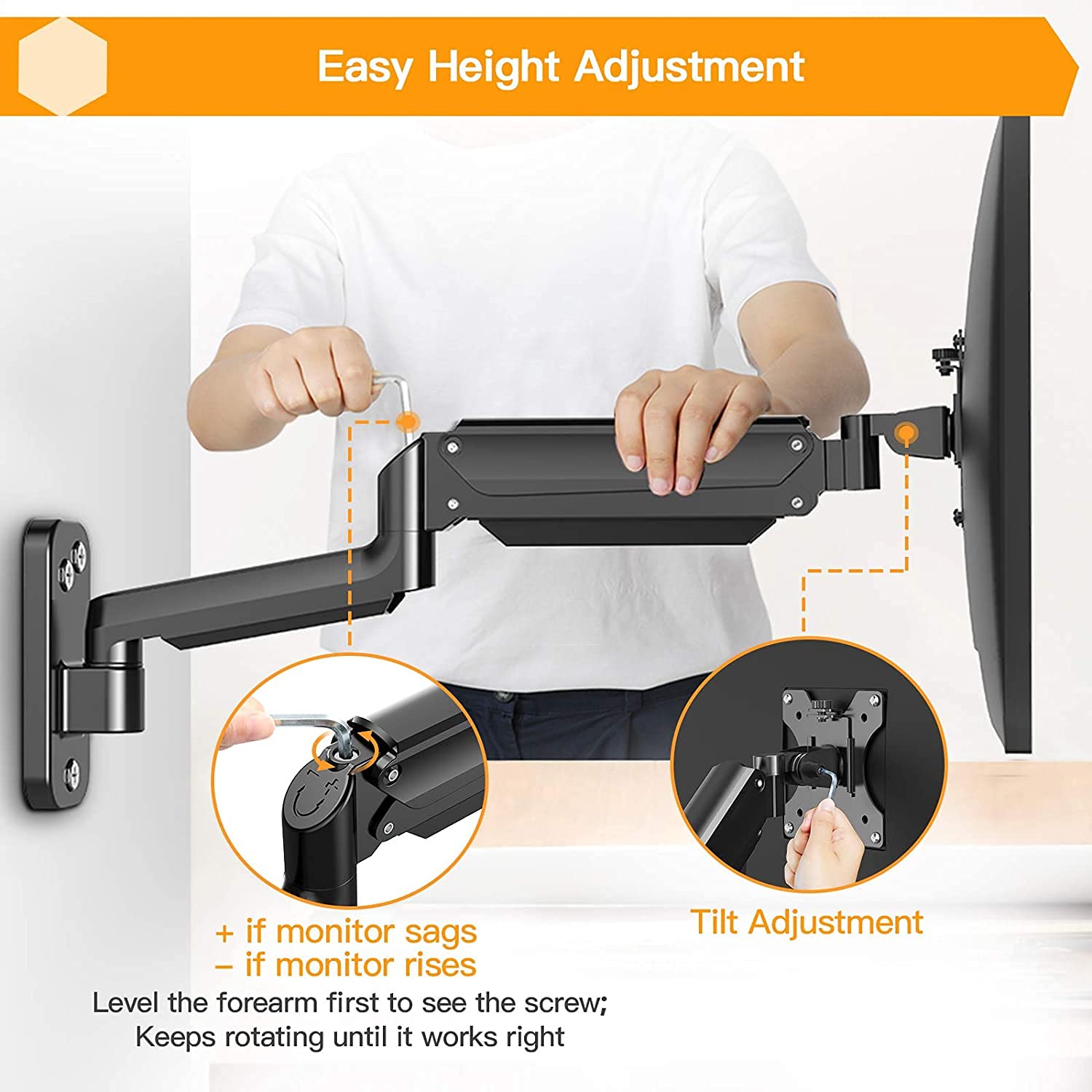 Buy ErGear Monitor Wall Mount Bracket for 13 to 42 Inch Screens, Gas ...