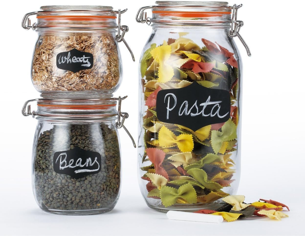 Amazon.com: Simple Flow - 3Piece Glass Canister Set with Airtight Clamp ...