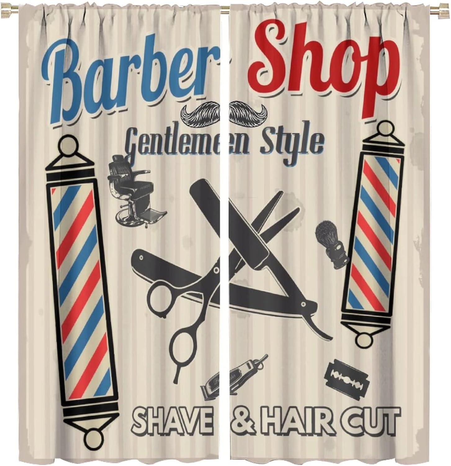Amazon.com: INSFBRB Barber Shop Rod Pocket Blackout Curtains for Living ...