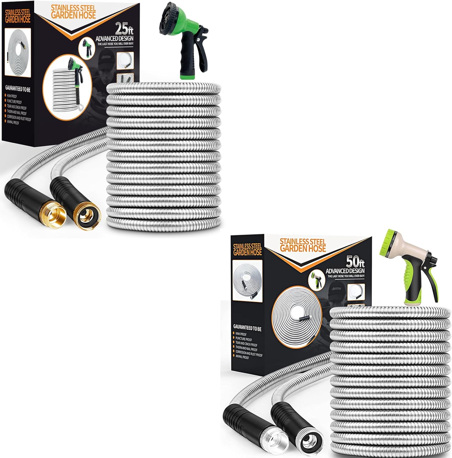 Amazon.com: 25ft+50ft Metal Garden Hose, Stainless Steel Heavy Duty ...