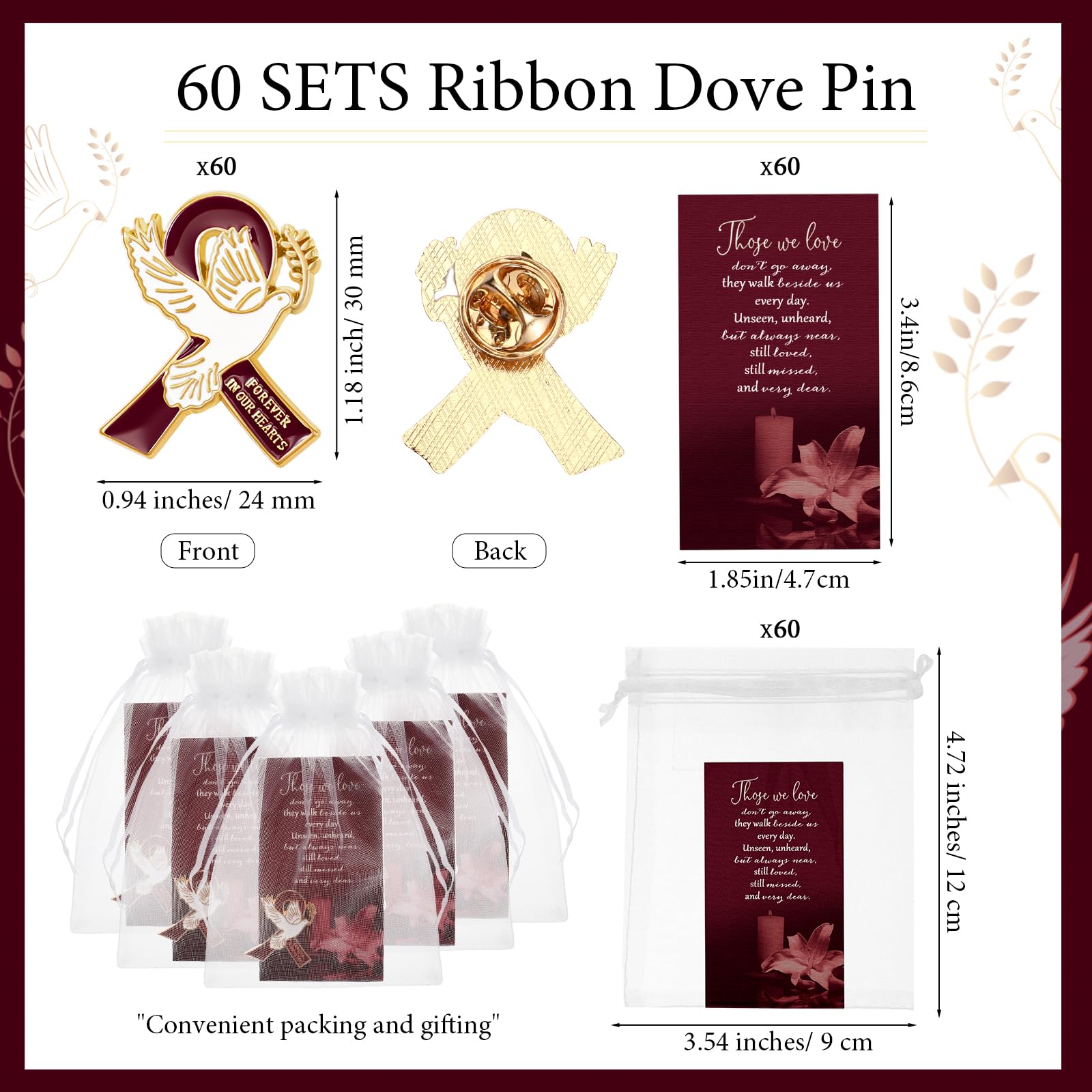 Snapklik.com : Loetere 60 Set Funeral Ribbon Pins Funeral Favors For ...