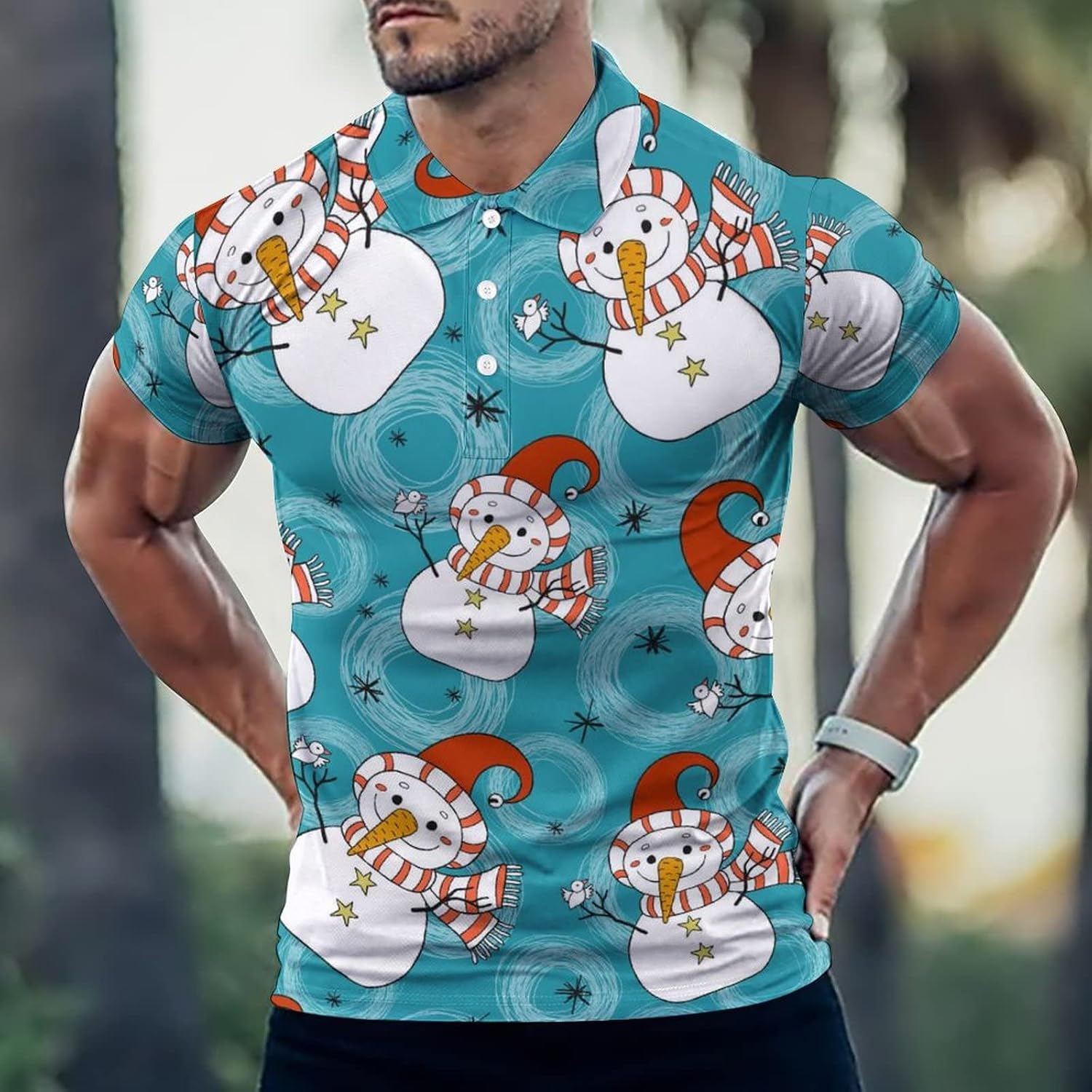 Santa Snowman Christmas Polo Shirt