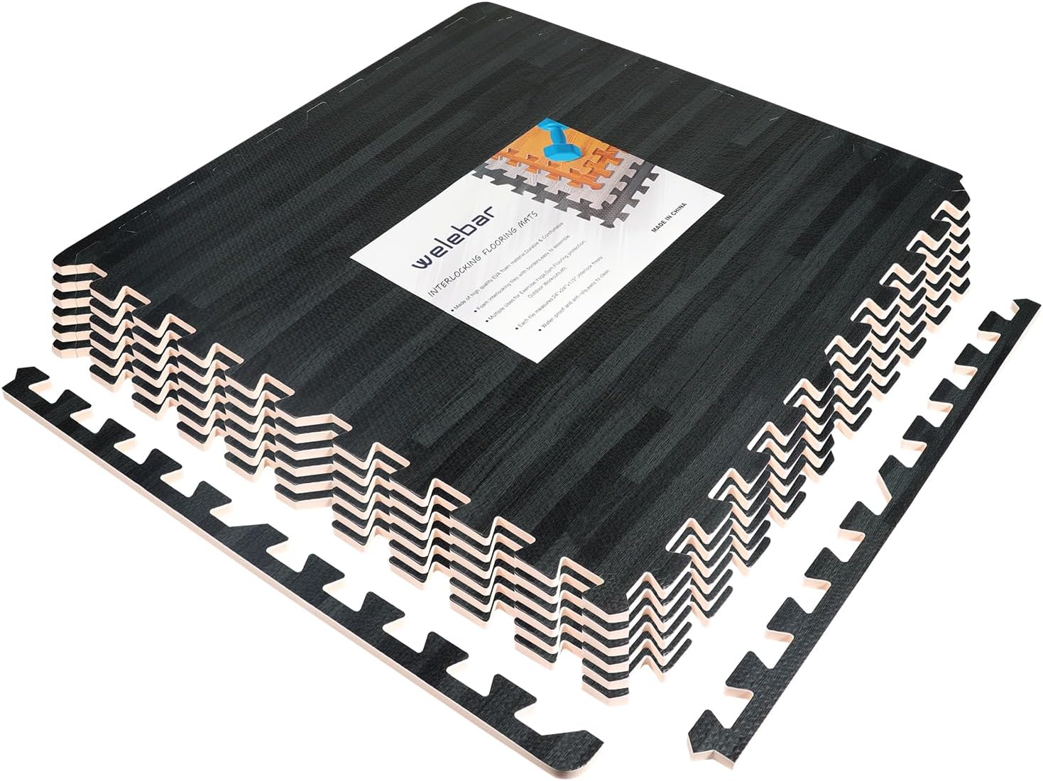 Welebar Interlocking Wood Grain Mats, 24×24×1/2 Inch EVA Foam Mats for ...