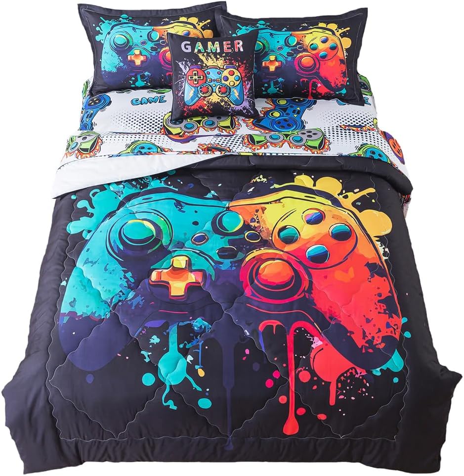 ADASMILE A & S Gamer Bedding Twin 6 Pieces Gaming Bedding for Kids Boys ...