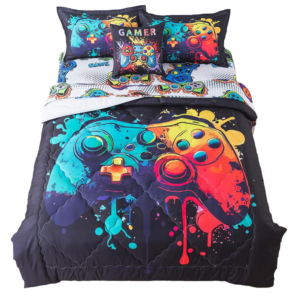 ADASMILE A & S 6Pieces Gamer Bedding Set for Kids Video Game Bedding ...