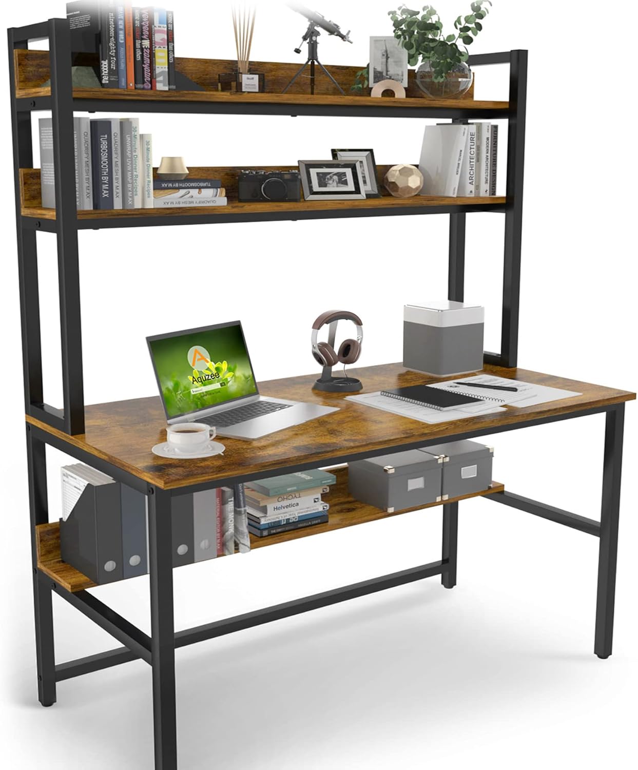 Amazon.com: Aquzee Computer Desk with Hutch, 55" W x 65" H x 23.6" D ...