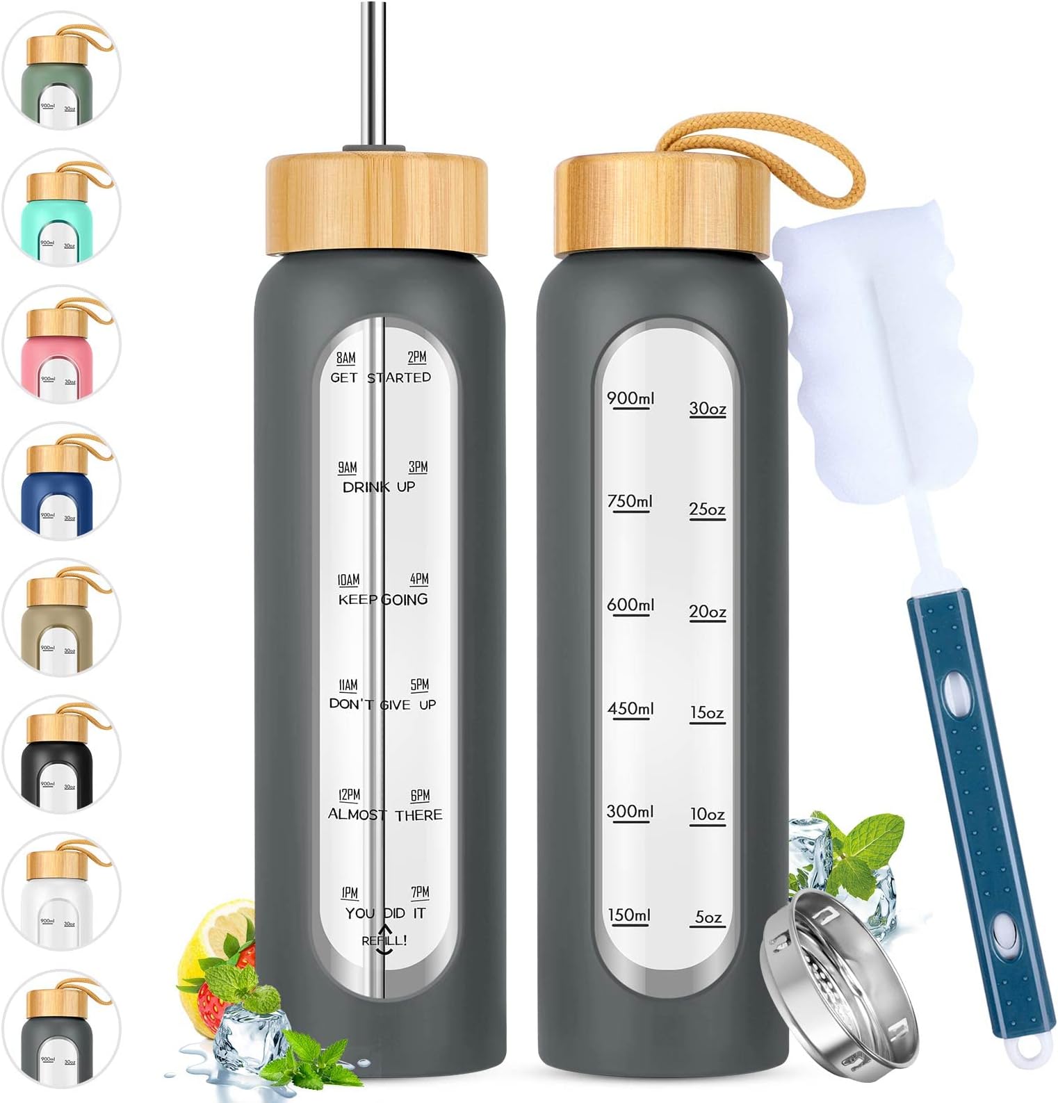 Amazon.com: FULBEVY 32 oz Glass Water Bottles - 1 Liter Motivational ...