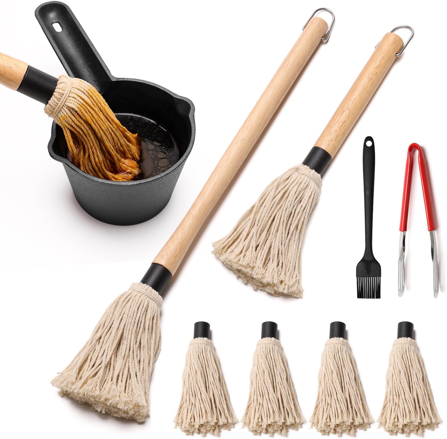 Amazon.com: BBQ Mop Brush and Cast Iron Basting Pot - Grilling Tool Set ...