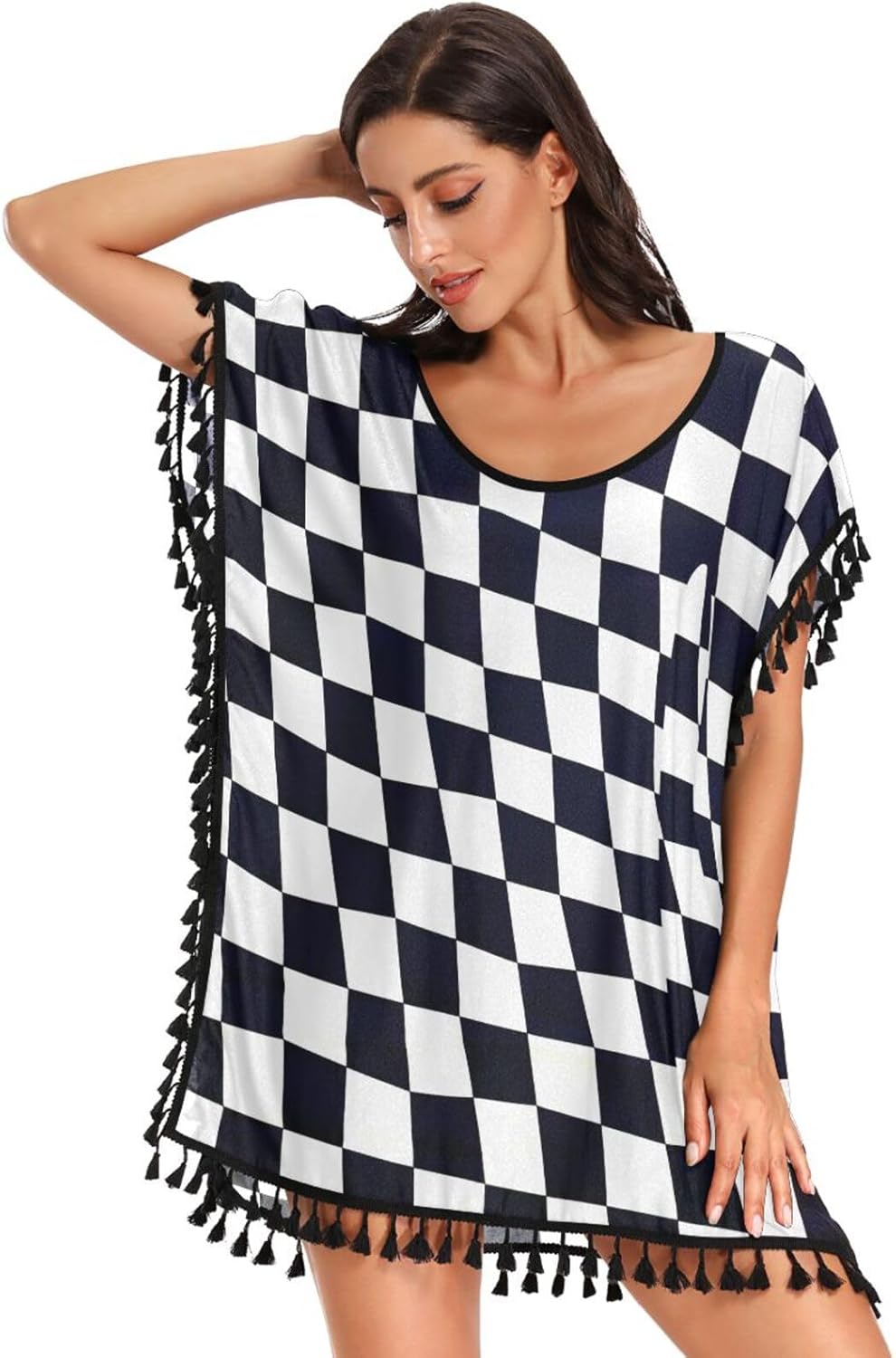 Zathe Black and White Checkerboard Womens Swimsuit Cover Ups Dress ...