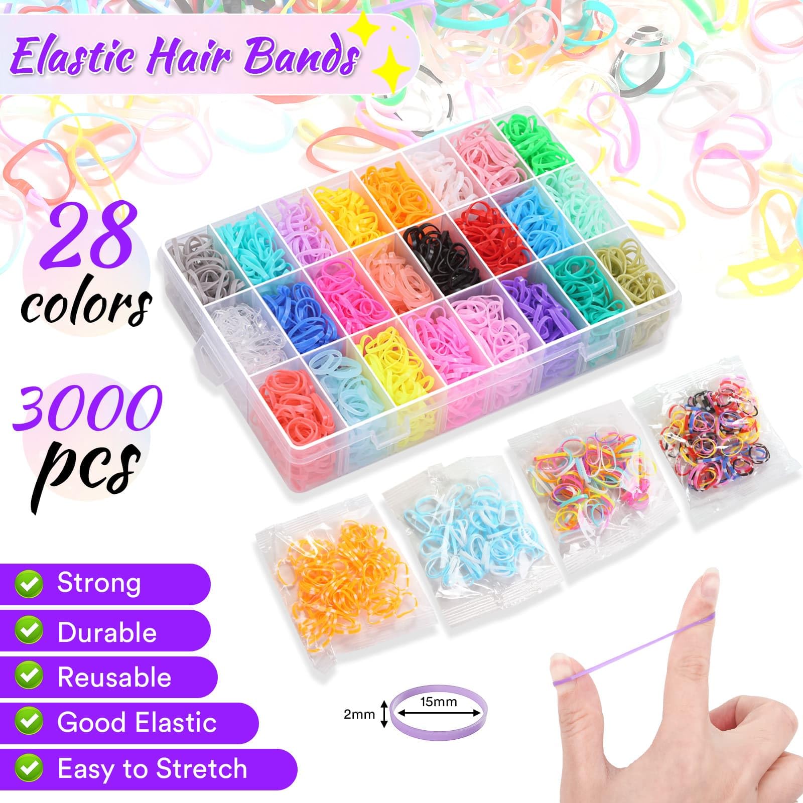 Snapklik.com : 3000Pcs 28 Colors Hair Rubber Bands For Hair, Small ...