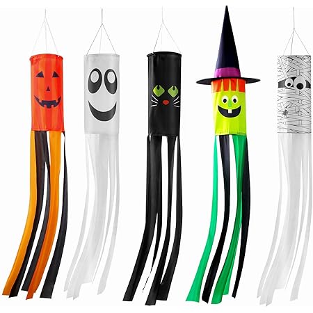 Amazon.com : AnyDesign 4Pcs Halloween Windsocks Flag 39 Inch Cartoon ...