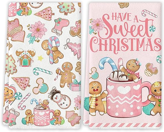 Amazon.com: Yarcooly Pink Gingerbread Christmas Kitchen Towels ...