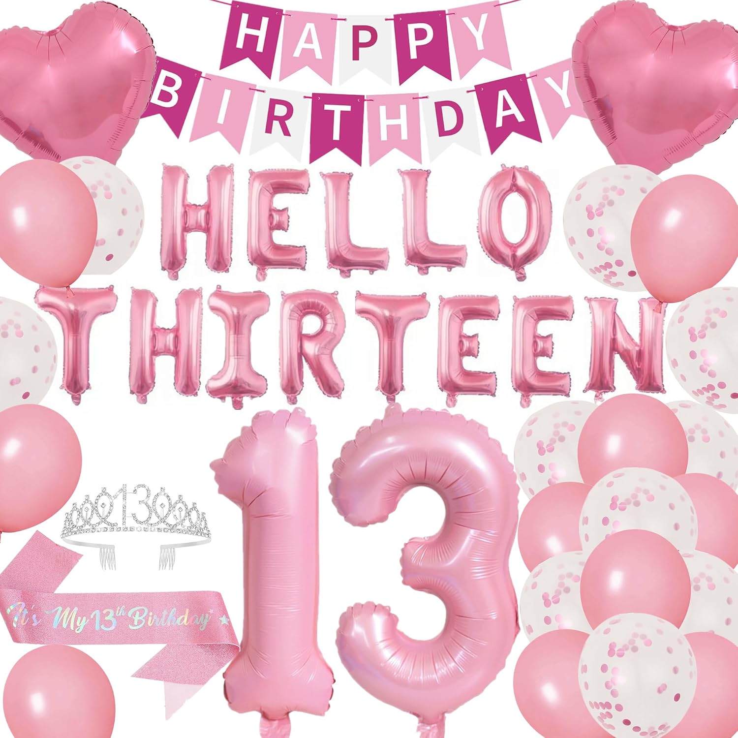 Amazon.com: 13th Birthday Party Decorations Girls 13 Years Old Pink ...