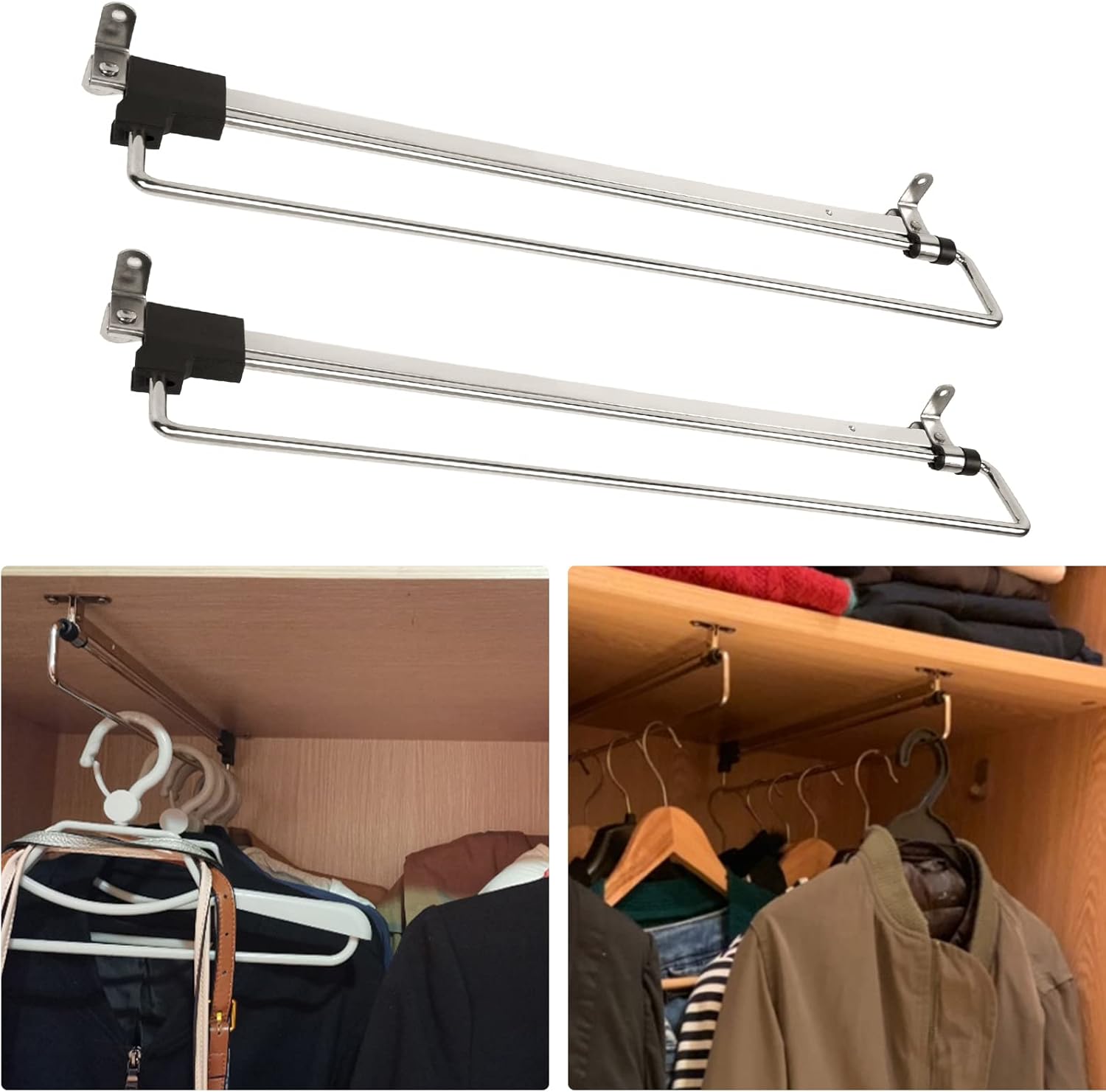 Telescopic Closet Hanger Rail, Retractable Wardrobe Closet Pull Out Rod ...