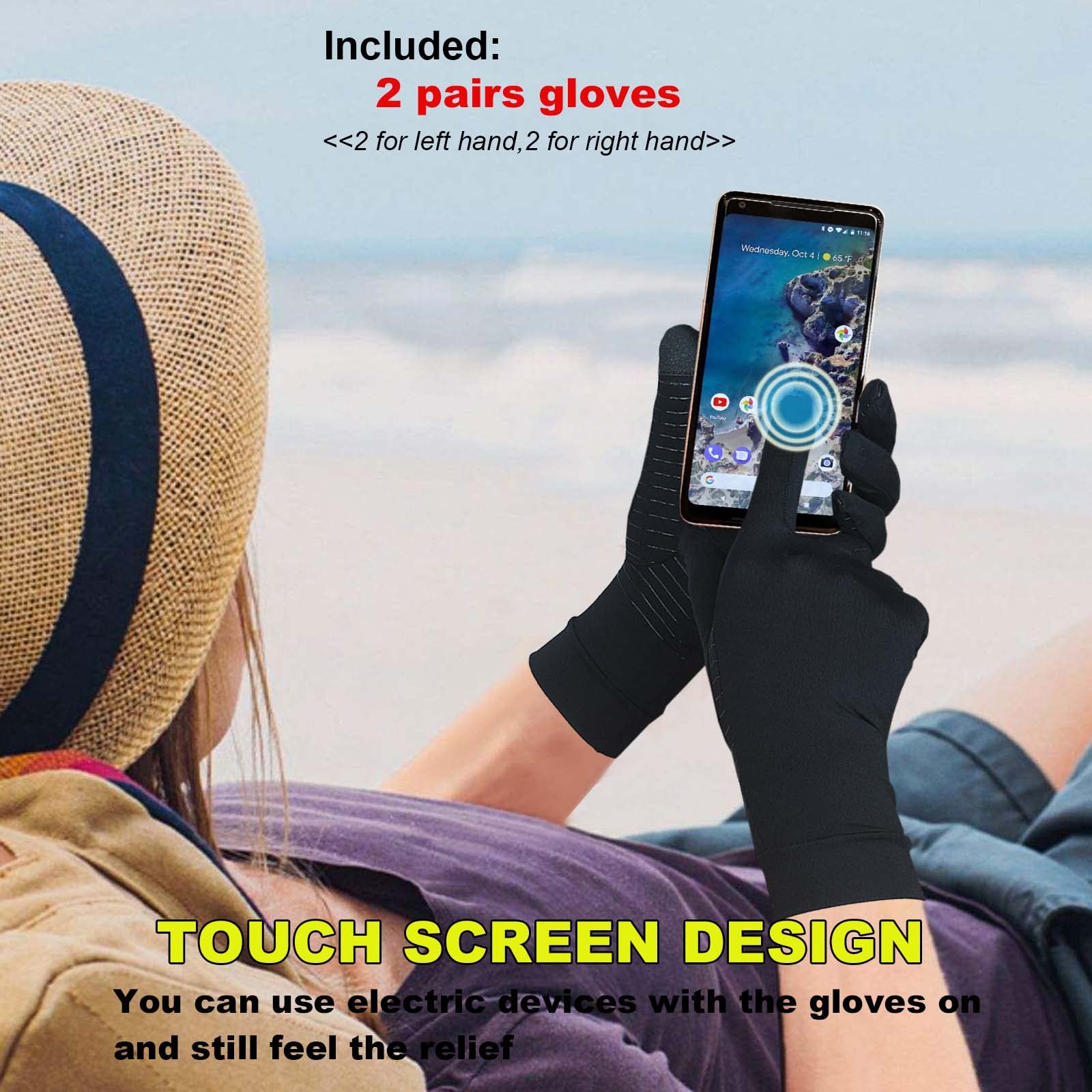 Snapklik.com : 2 Pairs Full Finger Compression Gloves For Women Men ...