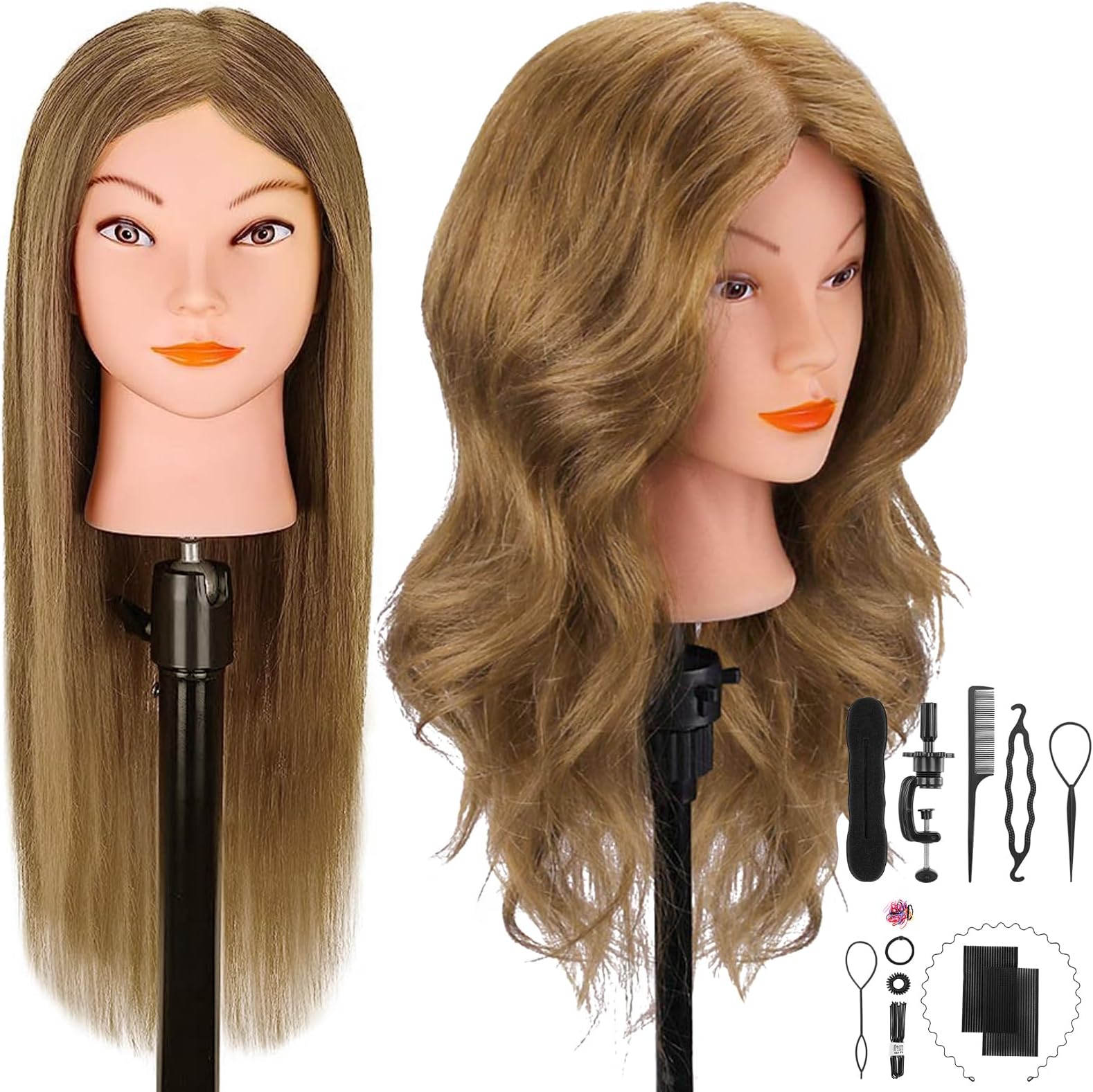 Amazon.com : Mannequin Head with 100% Real Hair for Cosmetology, CENOZ ...