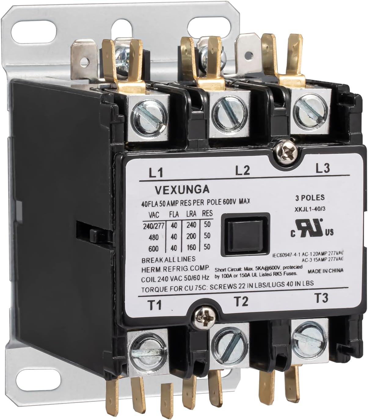 VEXUNGA 3 Pole 40 Amp 240 VAC Coil AC contactor 3P 40A 240V 50/60Hz AC ...