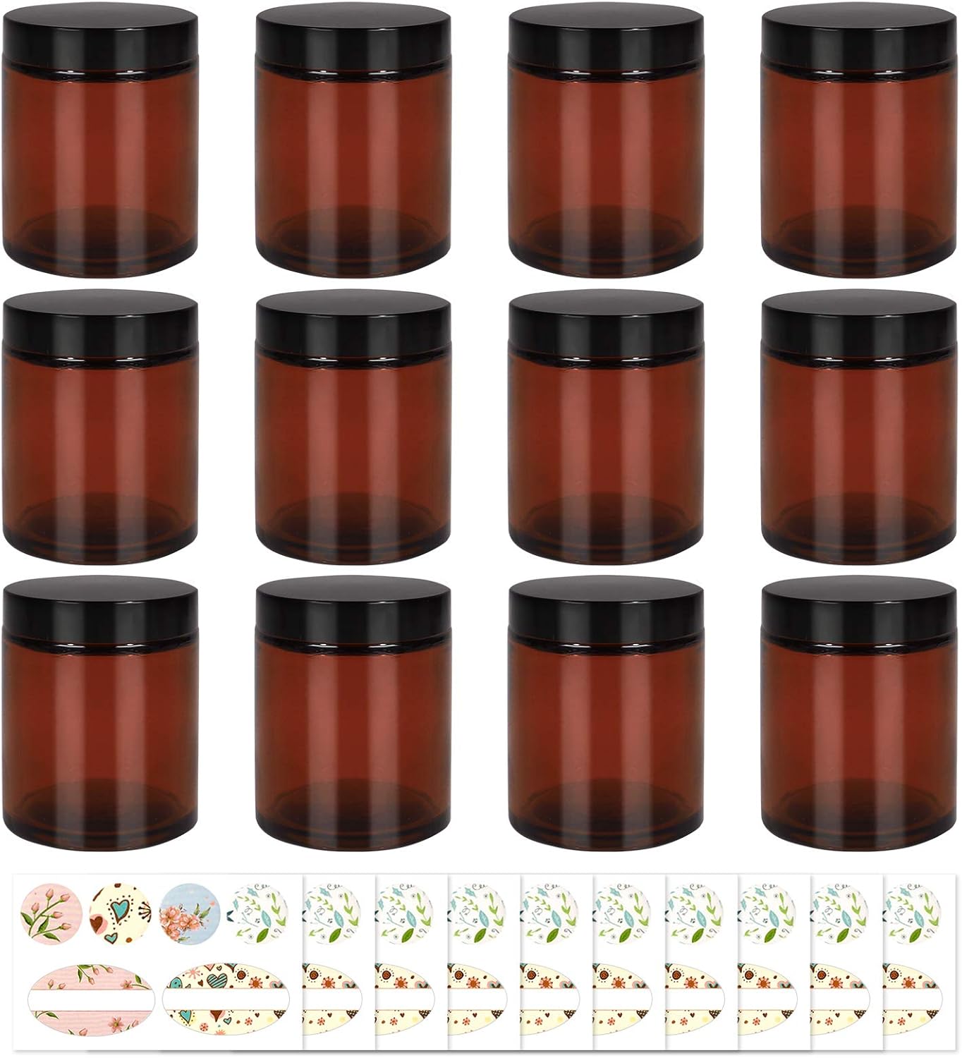 Amazon.com: 12 Pack 8 oz Amber Round Glass Jars - Empty Cosmetic ...