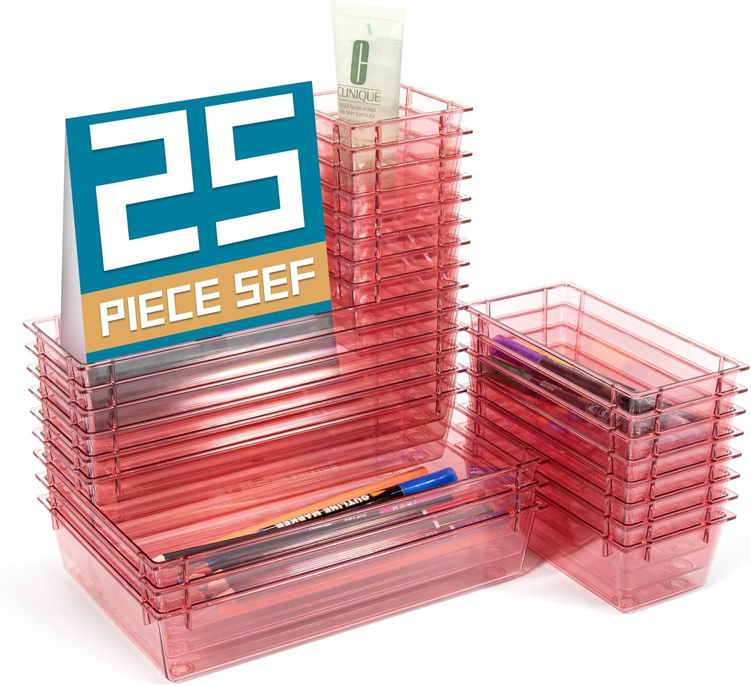 Amazon.com: haobin 25 PCS Plastic Drawer Organizers Set, 4 Size Makeup ...